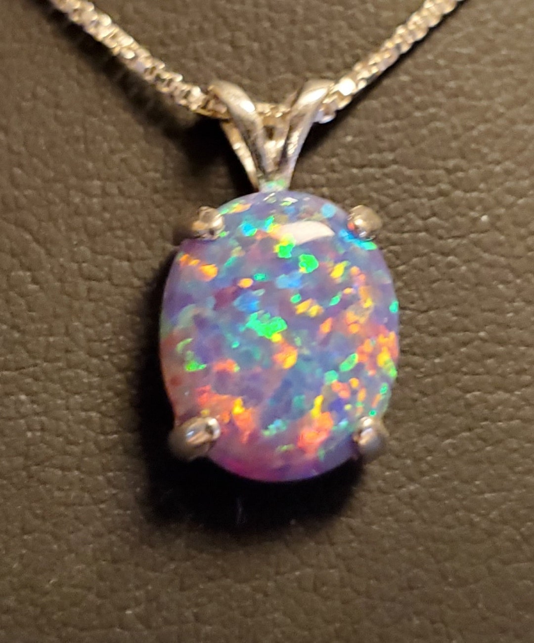 Lavender Purple Opal Necklace, See Pretty Fire on Video! 10x12mm Lab ...