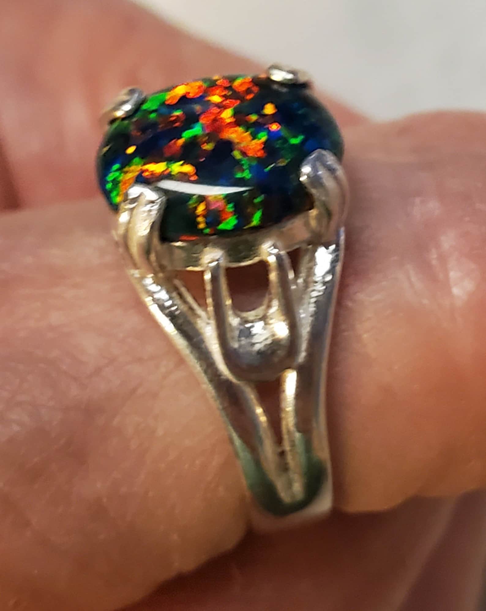 Black Opal Men's/unisex Ring, See Video! 10x12mm Lab Created Opal, Wide ...