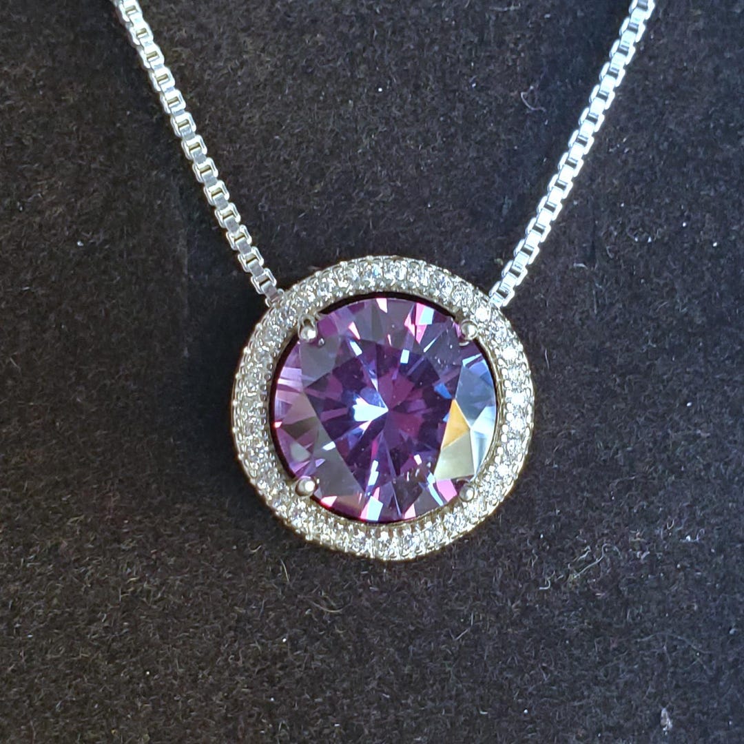 Alexandrite Color-change Round Halo Necklace, See Video! 10mm Lab ...