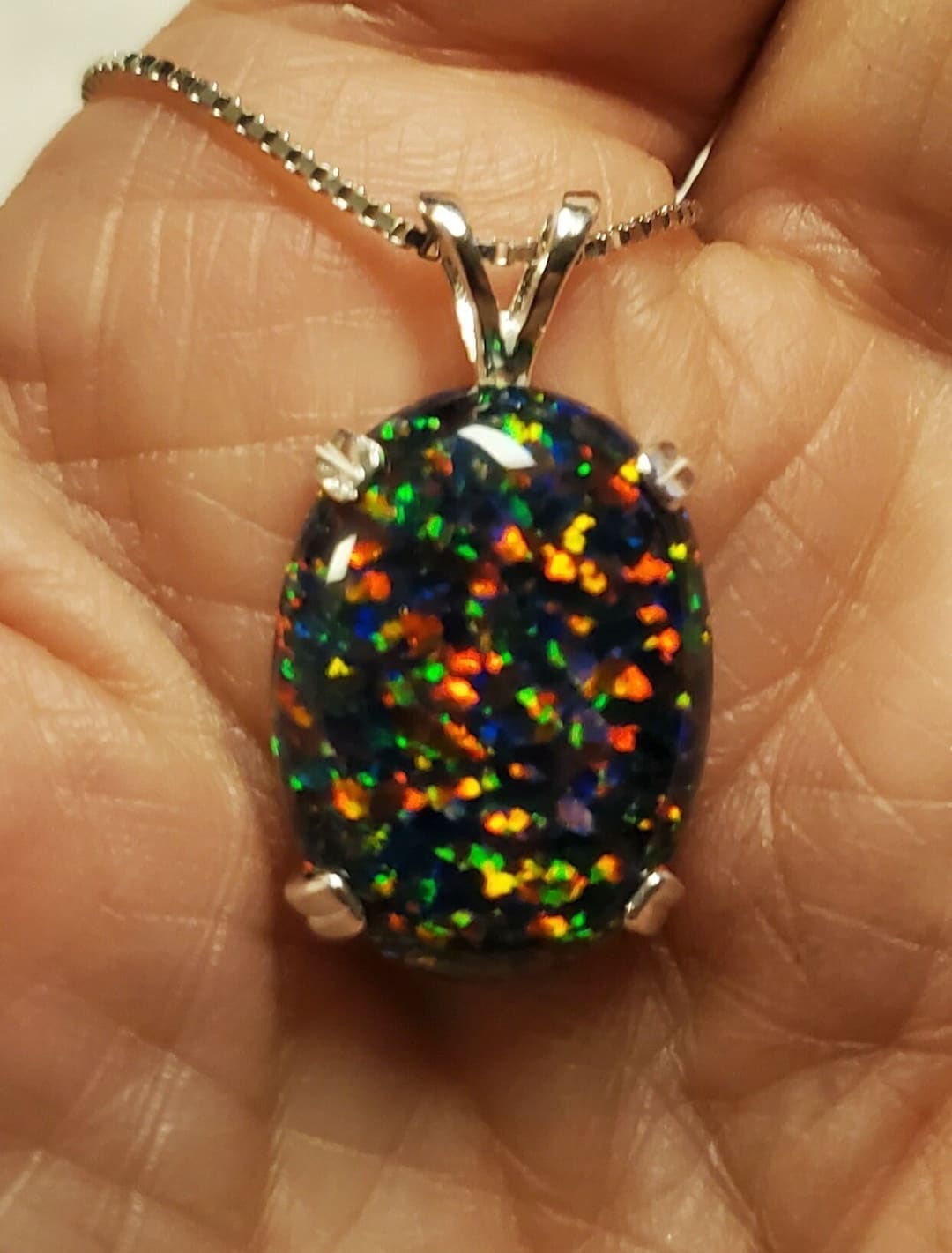 Large Black Opal Necklace, See Video for Multicolored Fire! Big 15x20mm ...