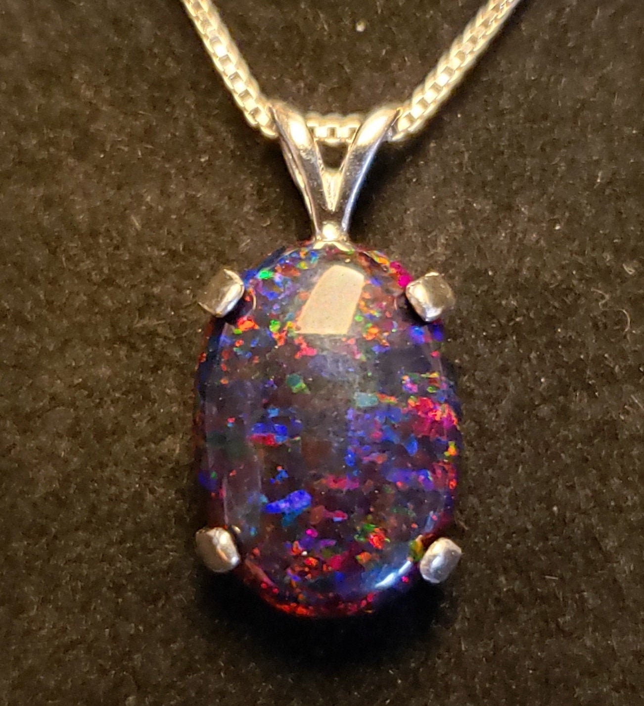 Big Black Opal Necklace 13x18mm Lab Created Opal Full of - Etsy