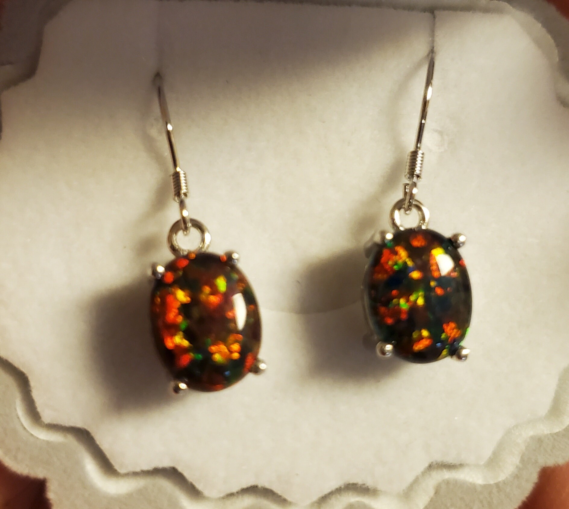 Black Opal Earrings, See Multicolored Fire on Video! 8x10mm Lab Created ...
