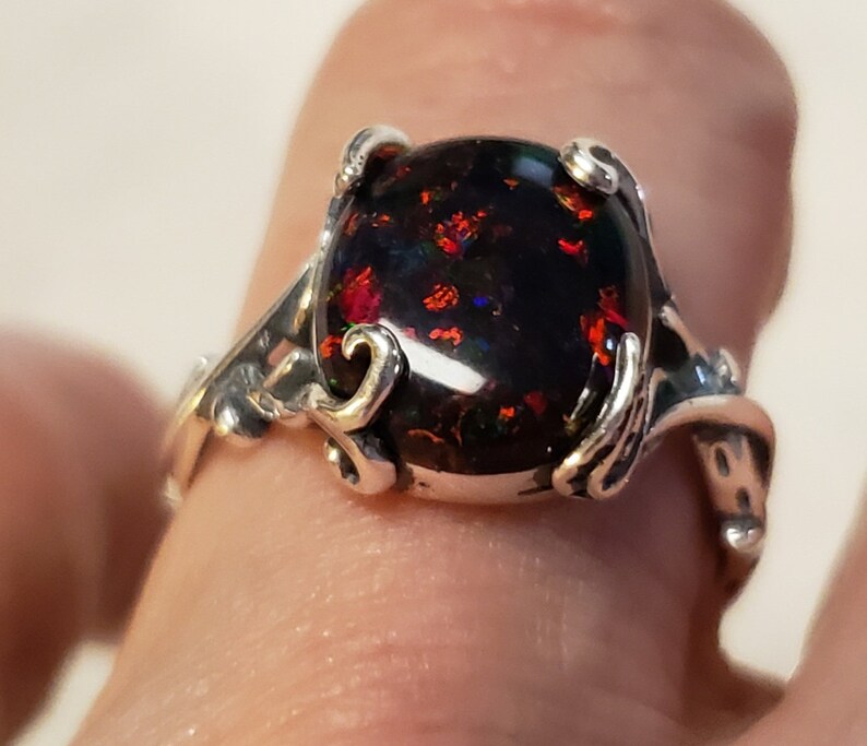 Black Cherry Opal Ring See Video for Red Fire 10x12mm Lab | Etsy