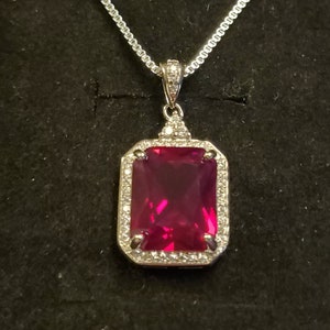 Ruby Red Rectangle Necklace, See Video! 10x12mm OR 8x10mm Simulated ...