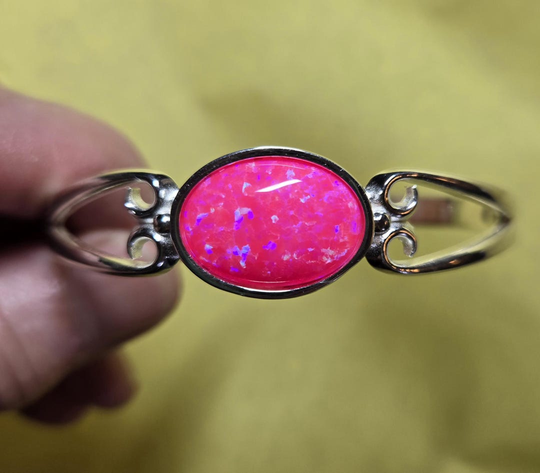 Bright Hot Pink Opal Scroll Bracelet, 13x18mm Lab Created Opal, See ...