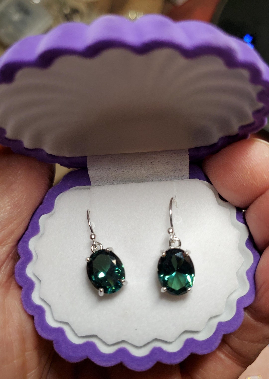 Alexandrite Color-change Earrings,8x10mm Lab Created Synthetic Gems,see ...