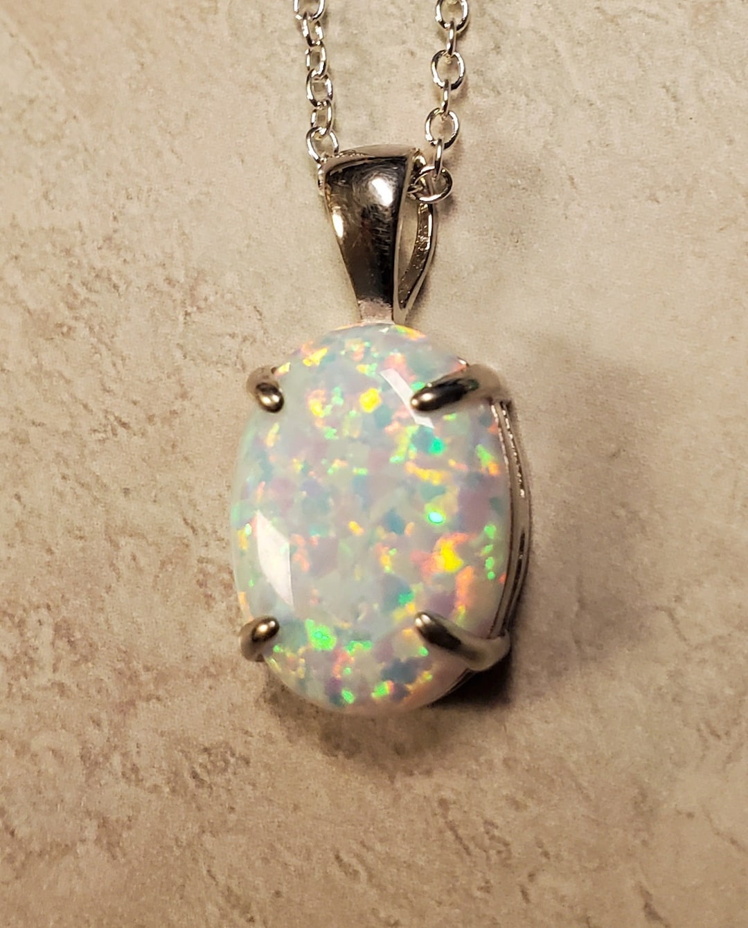 White Fire Opal Necklace, See Video for Rainbow Fire! 12x16mm Lab ...