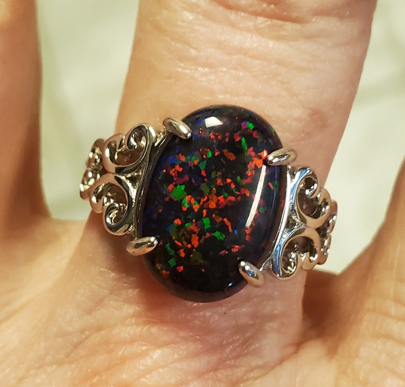 Big Black Cherry Opal Ringsee Video Big 10x14mm Lab Created - Etsy