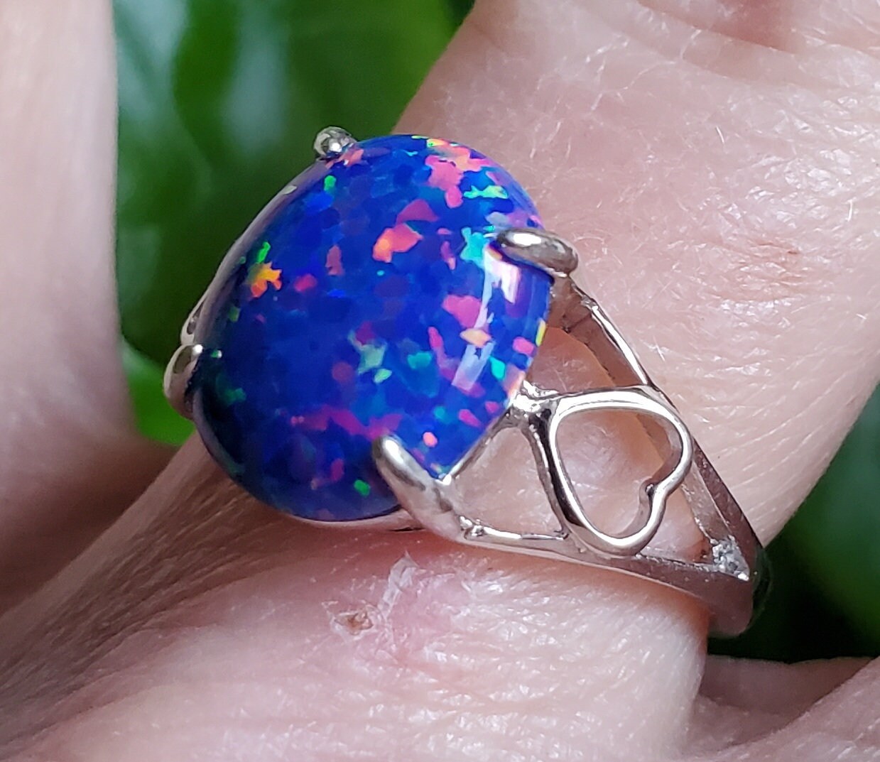 Starry Night Blue Opal Ring, See Pretty Fire on Video! Big 10x12mm Lab ...