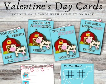 BUNDLE Valentine's Day Cards for Kids Farm Animal Cow - Etsy