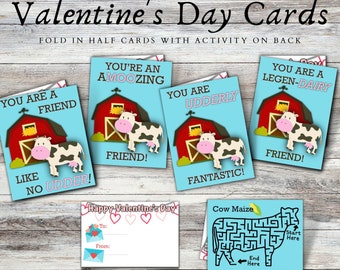 BUNDLE Valentine's Day Cards for Kids Farm Animal Cow - Etsy