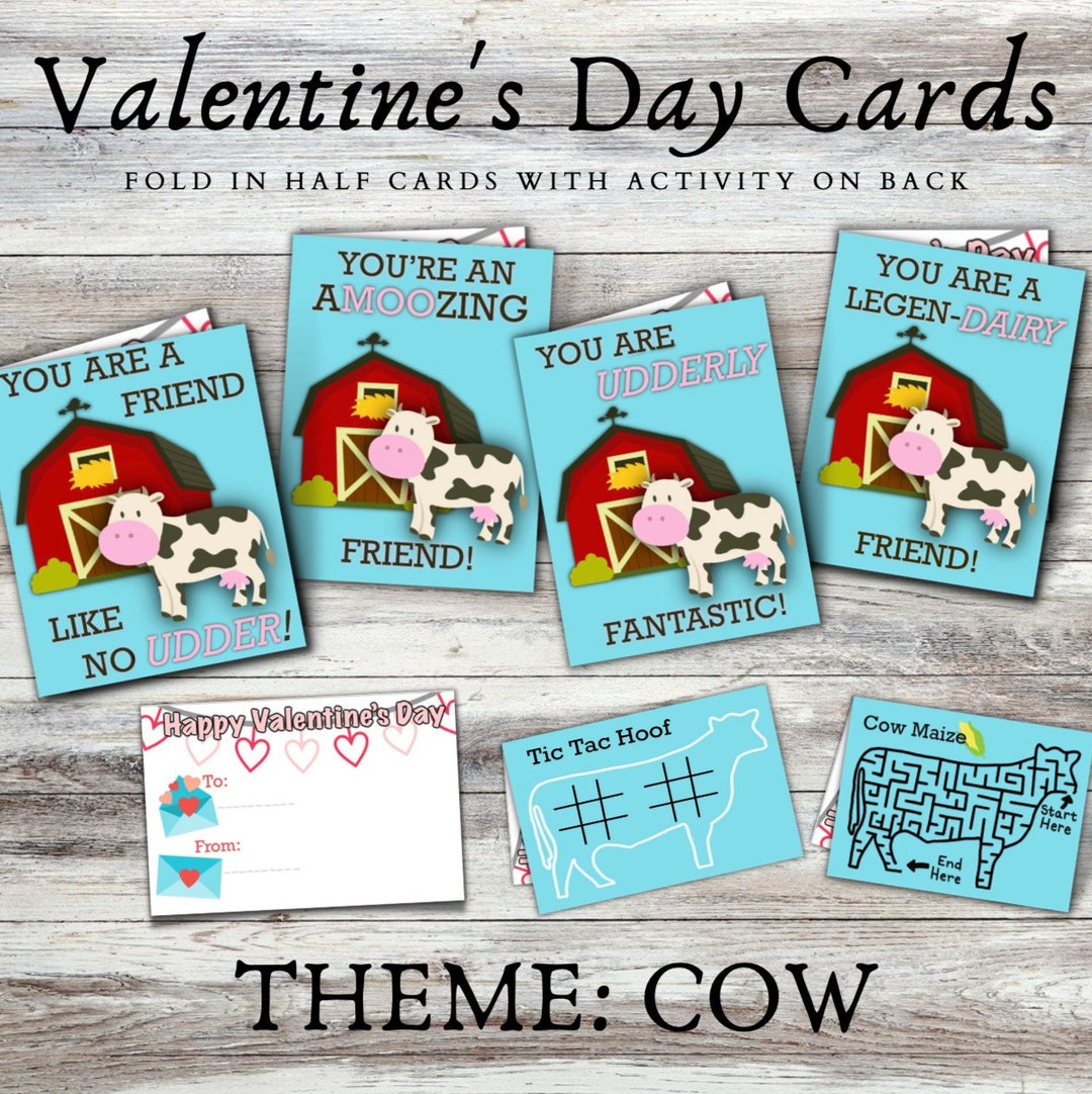 BUNDLE - Valentine's Day Cards for Kids, Farm Animal - Cow Themed, Maze ...