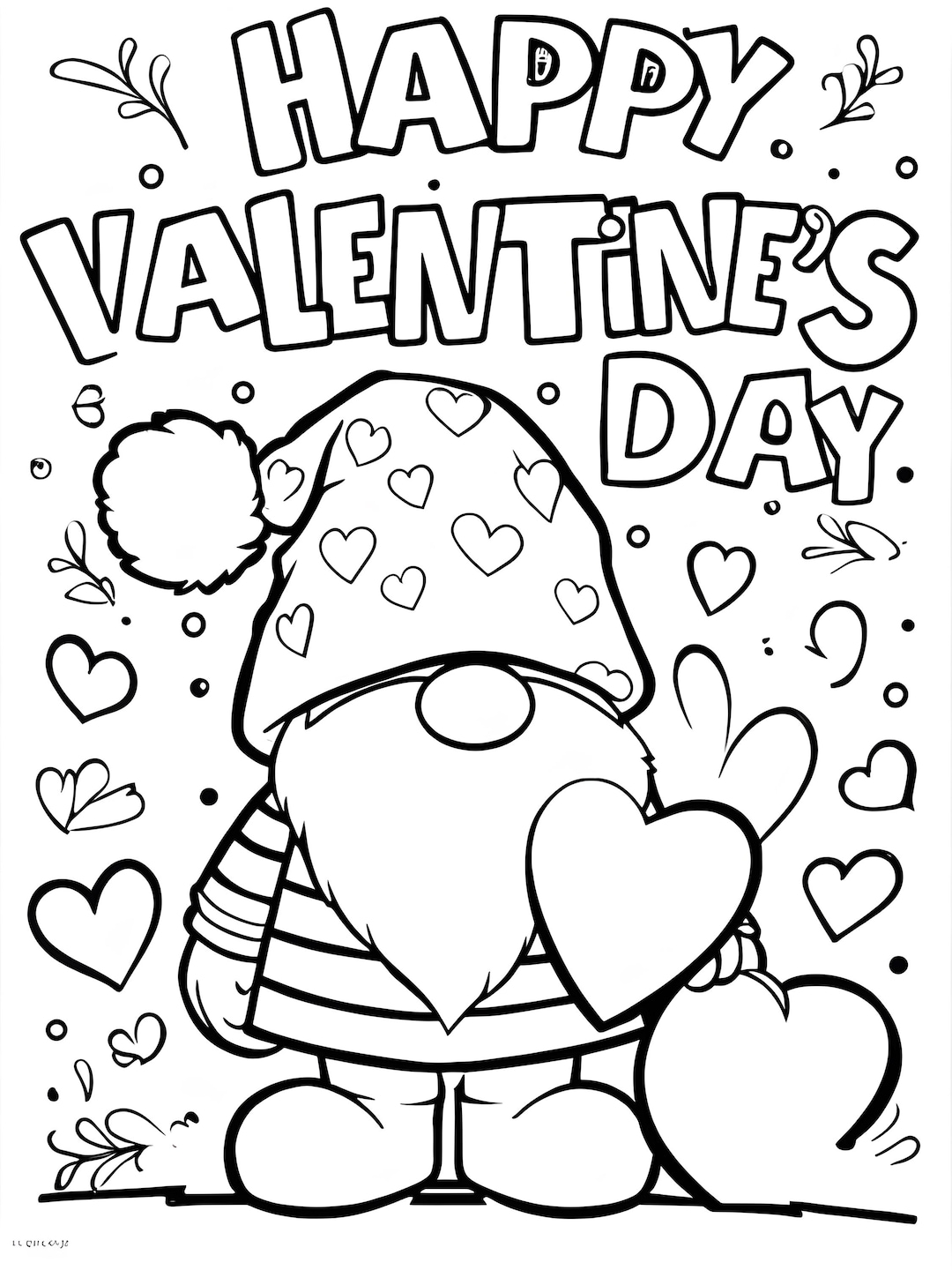 Gnome Valentine's Day Coloring Page, Gnome, Coloring Page, Happy ...