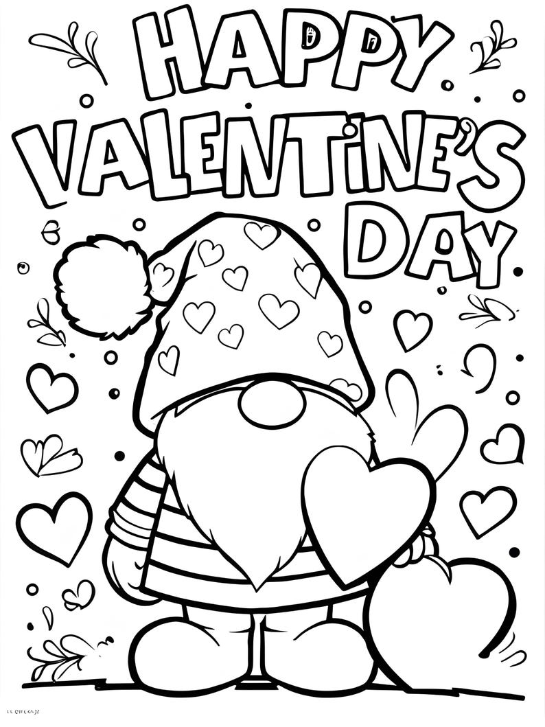 Gnome Valentine's Day Coloring Page, Gnome, Coloring Page, Happy ...