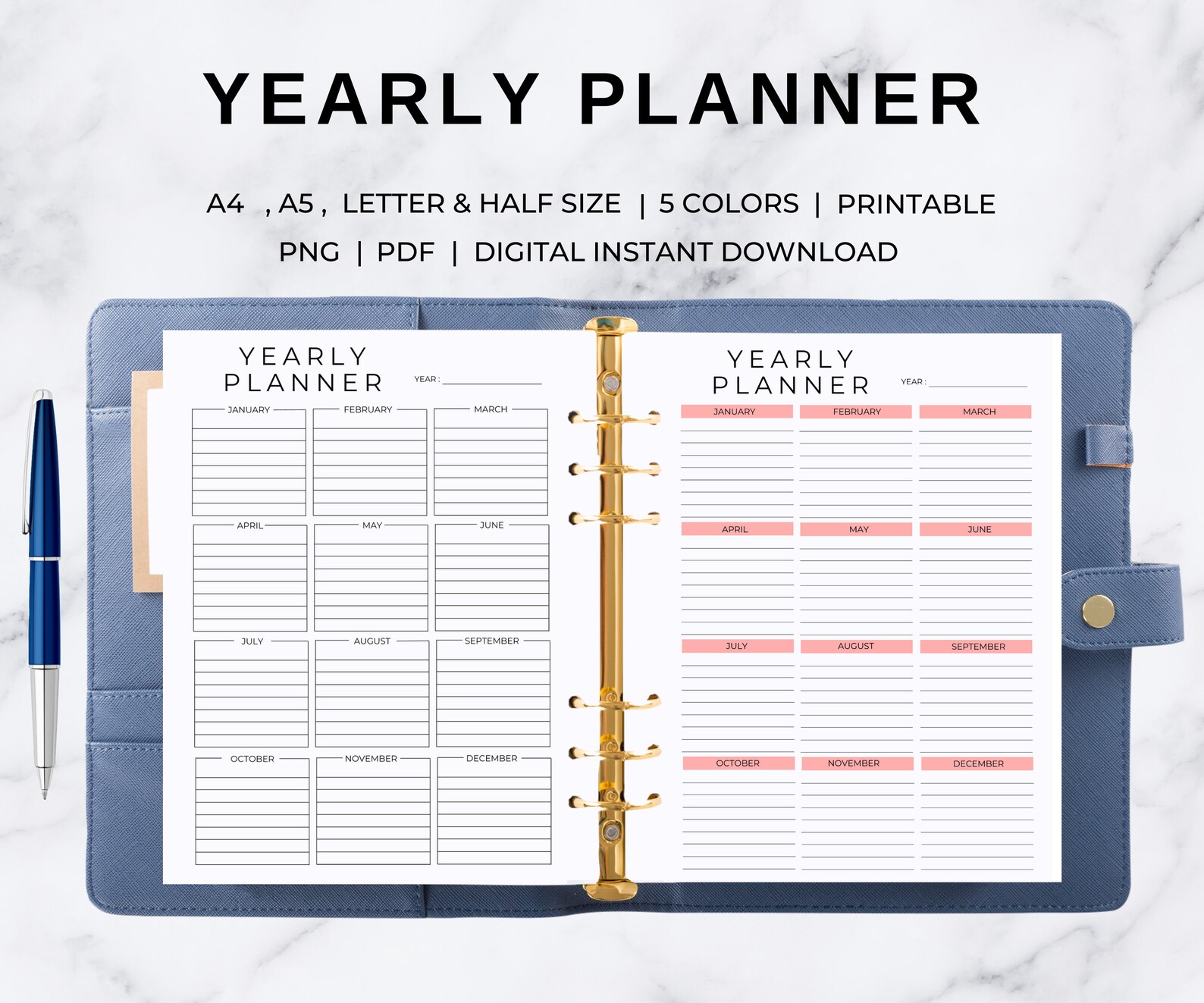 Yearly Planner Yearly Template Yearly Planner Printable Year Planner ...