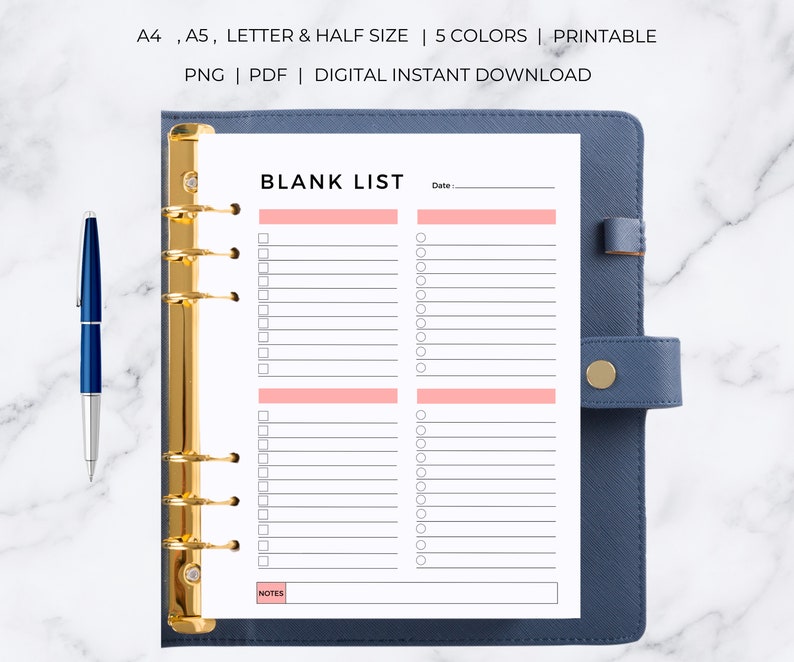 Blank List Blank List Template Simple List for Planner - Etsy