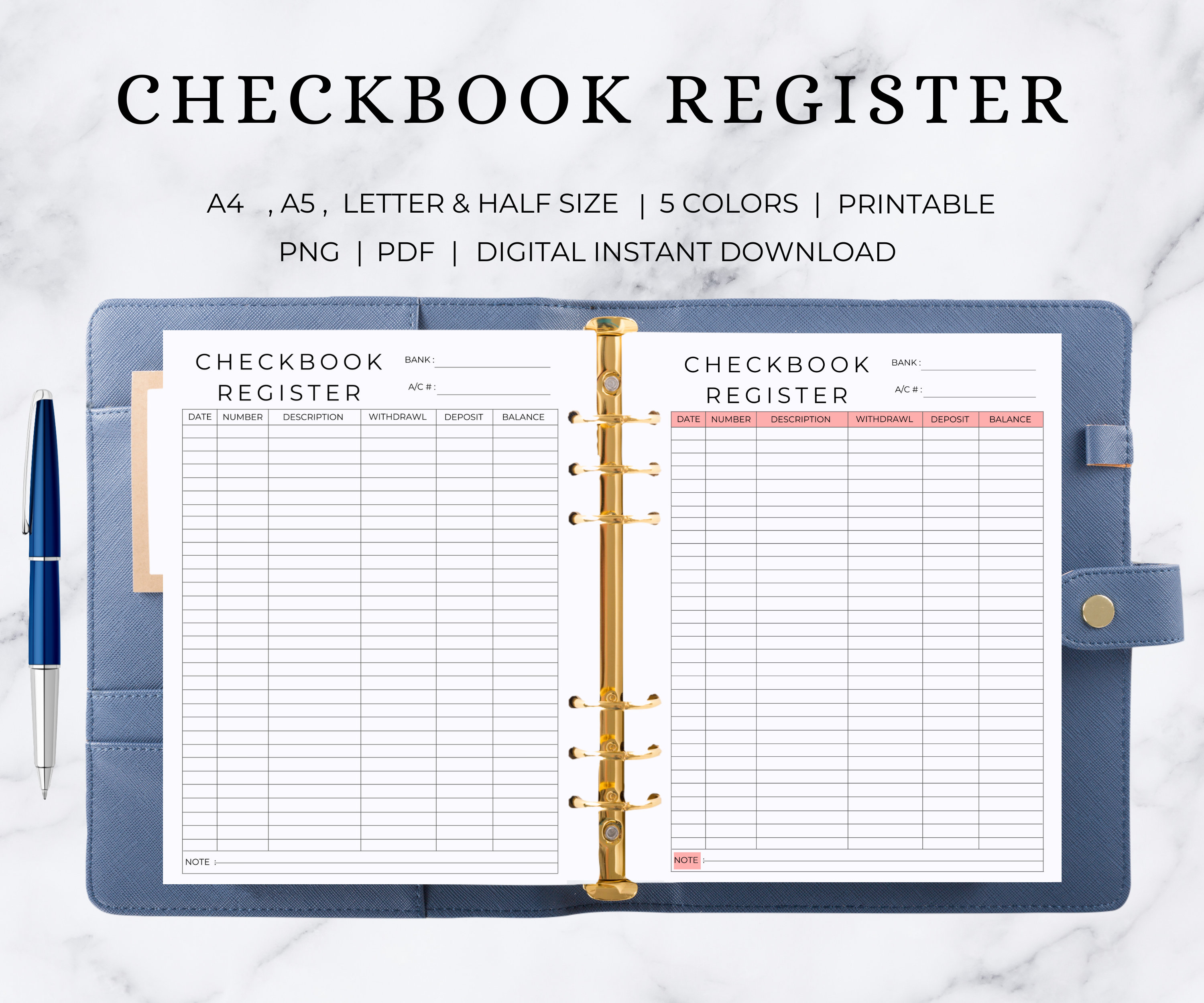 Checkbook Register Printable Check Register Checkbook - Etsy