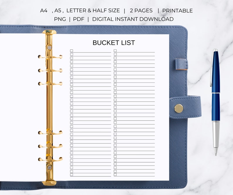Bucket List Printable Bucket List Planner Goals Planner - Etsy