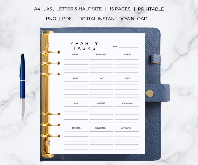 Yearly Tasks Printable Yearly to Do List Yearly Planner - Etsy
