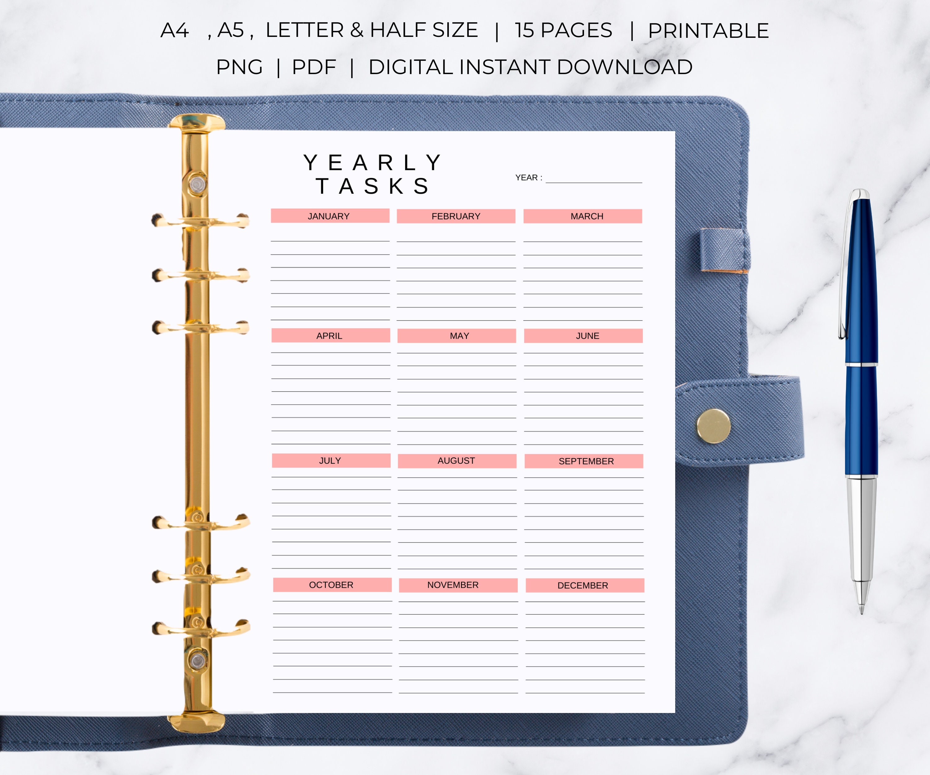 Yearly Tasks Printable Yearly to Do List Yearly Planner - Etsy