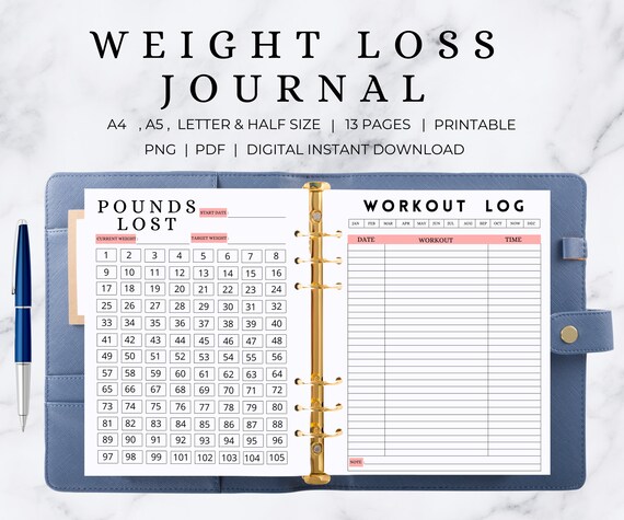 Weight Loss Tracker Weight Loss Journal Weight Loss Chart - Etsy