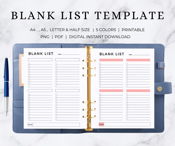 Blank List Blank List Template Simple List for Planner - Etsy