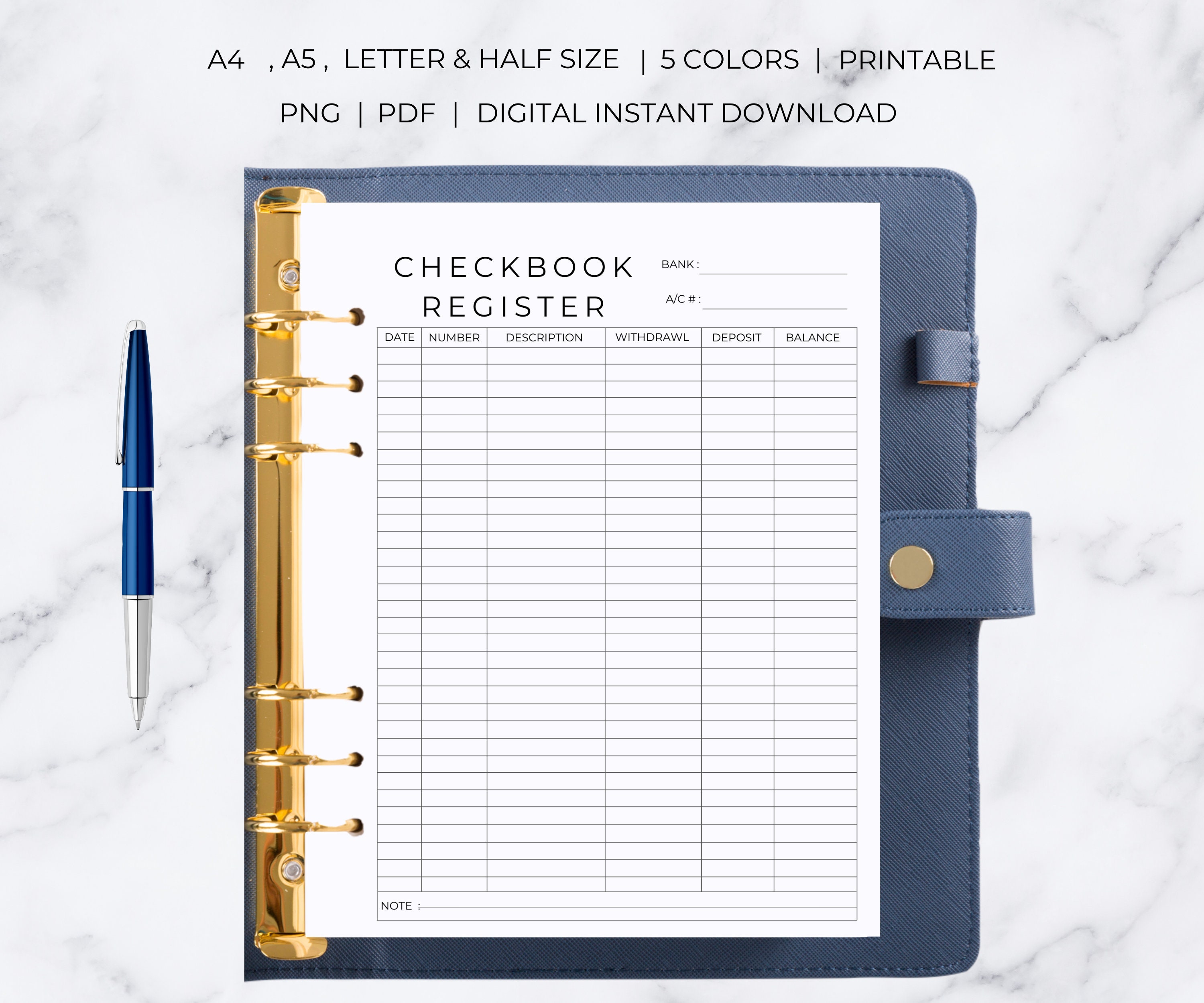 Checkbook Register Printable Check Register Checkbook - Etsy