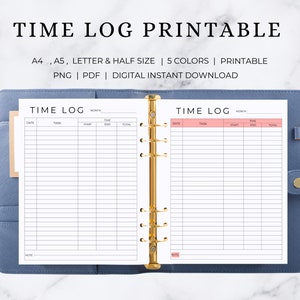 Time Log Printable | Task Tracker | Timesheet Printable | Task Time Log ...