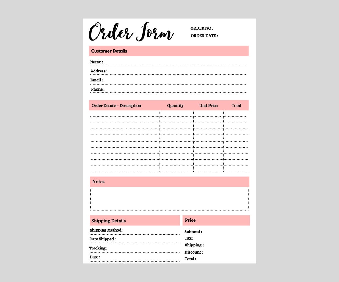 Order form template editable order form bundle printable | Etsy