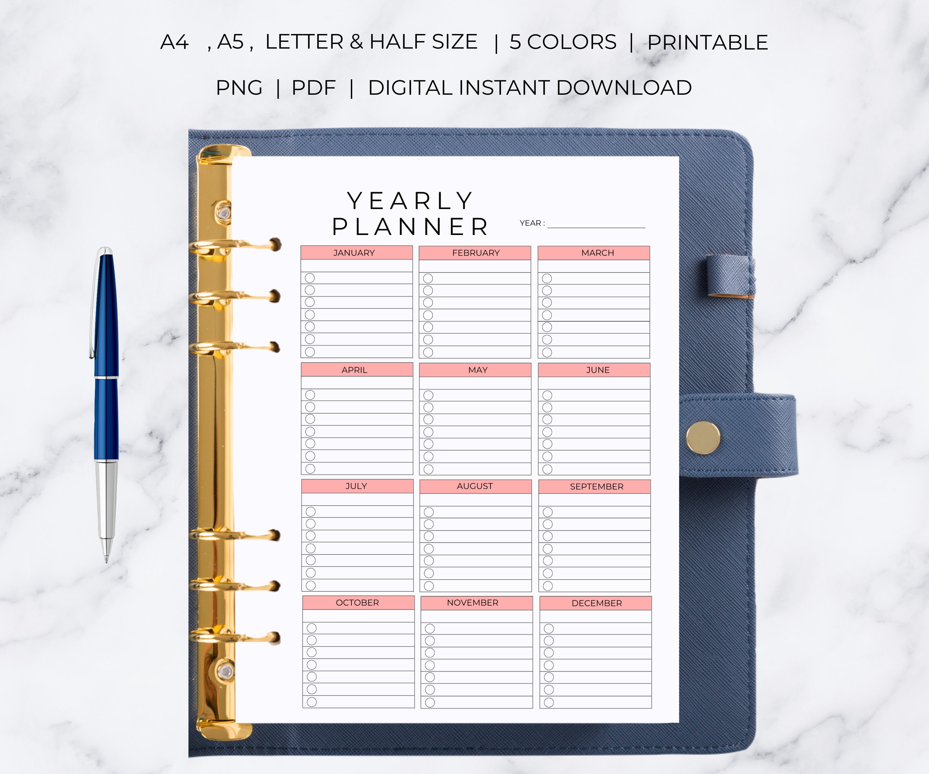 Yearly Planner Yearly Template Yearly Planner Printable Year Planner ...