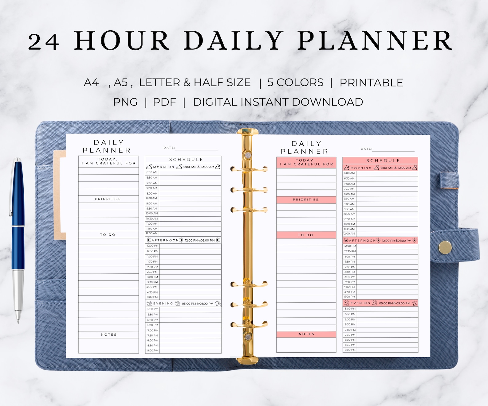 24 Hour Daily Planner | Hourly Daily Planner | Simple Day Planner ...