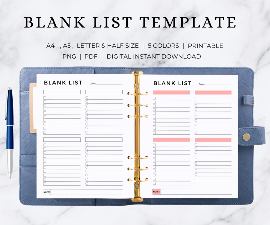 Blank List | Blank List Template | Simple List for Planner | Checklist ...