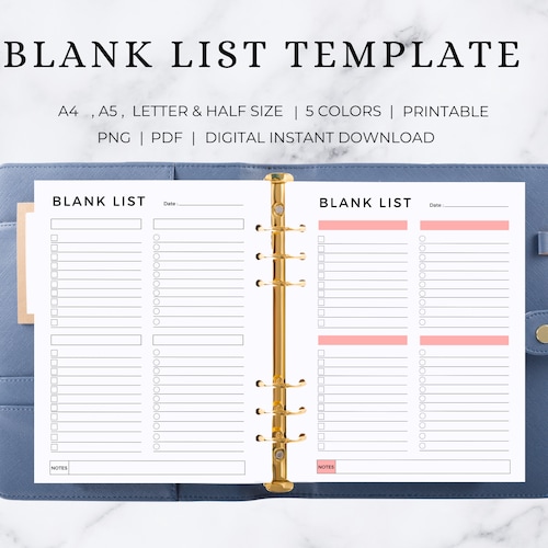 Blank List Blank List Template Simple List for Planner - Etsy