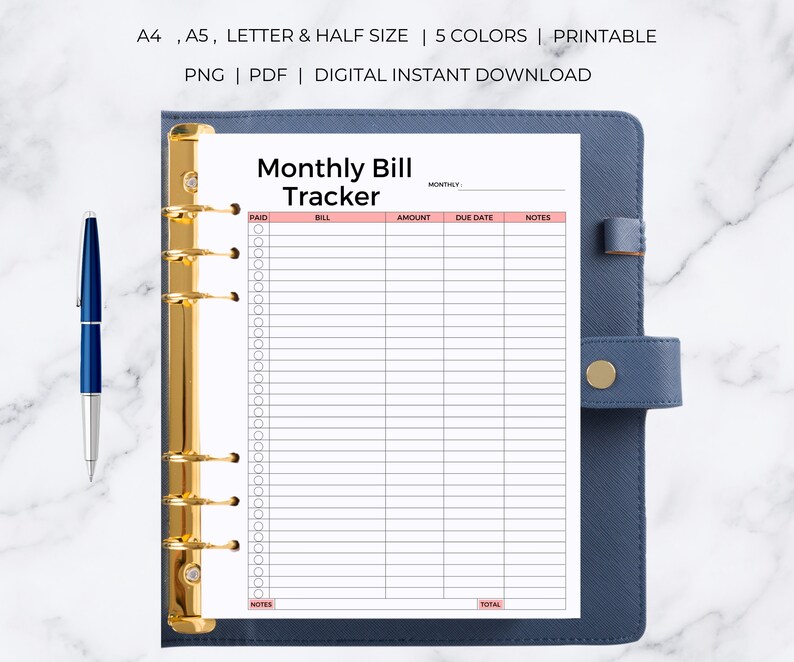 Monthly Bill Tracker Monthly Bill Printable Monthly Bill - Etsy