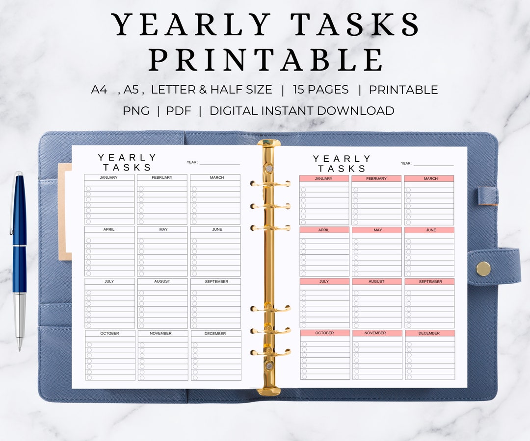 Yearly Tasks Printable | Yearly to Do List | Yearly Planner | Yearly ...