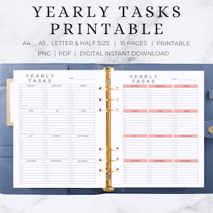 Yearly Tasks Printable | Yearly to Do List | Yearly Planner | Yearly ...