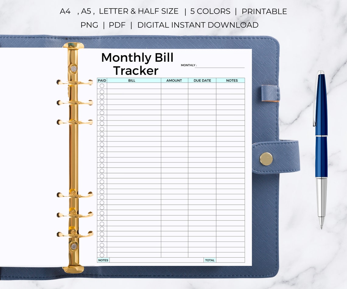Monthly Bill Tracker | Monthly Bill Printable | Monthly Bill Planner ...
