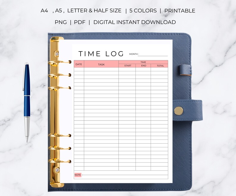 Time Log Printable Task Tracker Timesheet Printable Task - Etsy