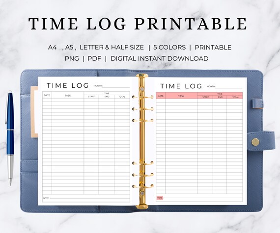 Time Log Printable Task Tracker Timesheet Printable Task - Etsy