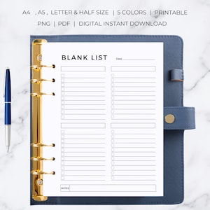 Blank List | Blank List Template | Simple List for Planner | Checklist ...