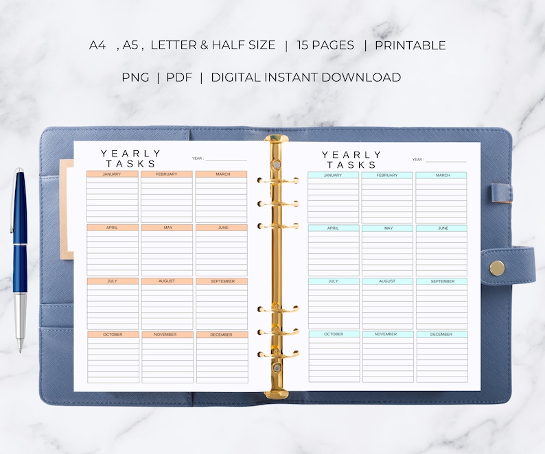 Yearly Tasks Printable Yearly to Do List Yearly Planner - Etsy