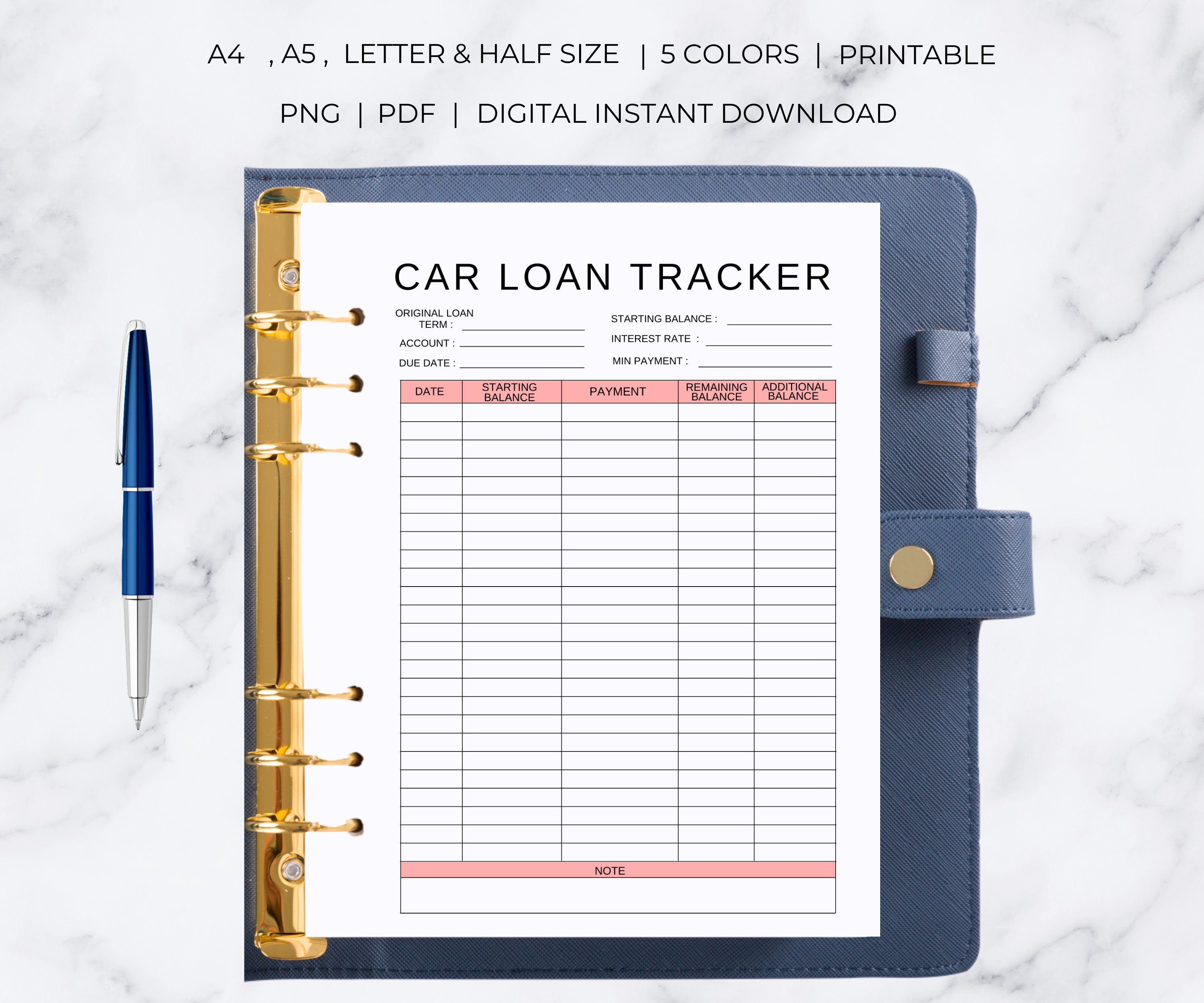 Car Loan Payment Tracker Auto Debt Payoff Tracker Car Loan Tracker Car ...