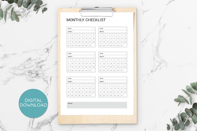 Monthly Checklist Printable, Printable Checklist, Simple Monthly ...