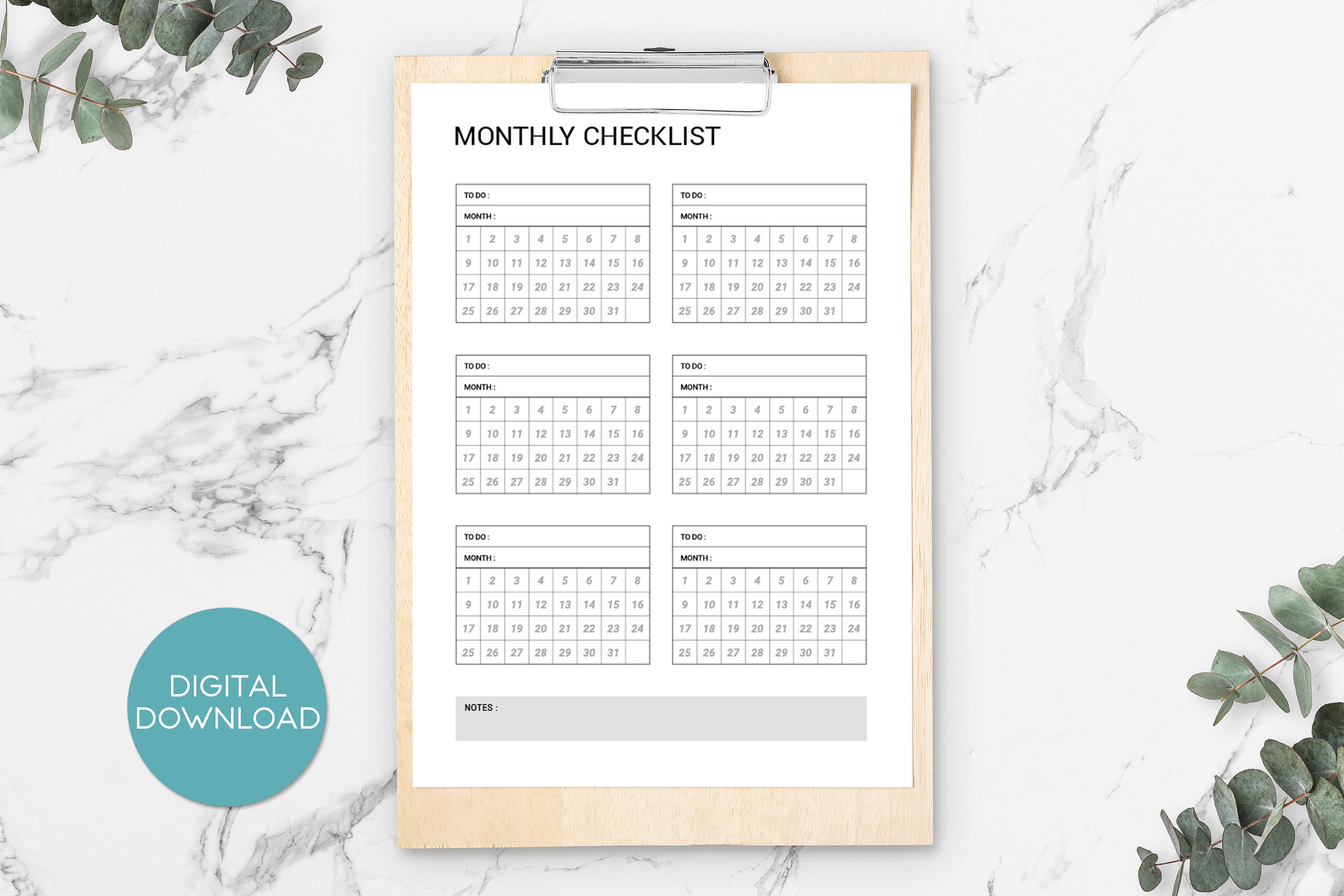 Monthly Checklist Printable, Printable Checklist, Simple Monthly ...