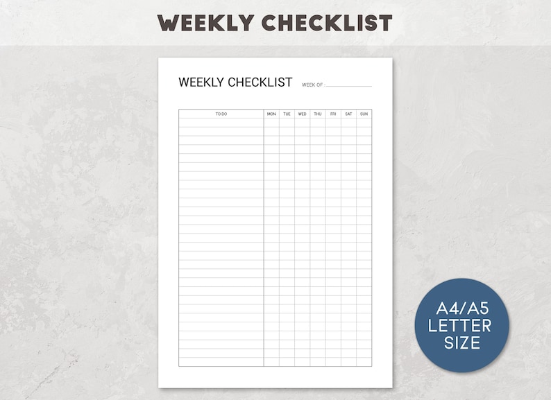Weekly Checklist Printable, Printable Checklist, Simple Weekly ...