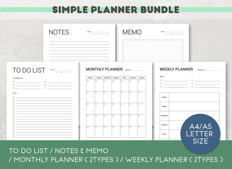 Printable Planner Bundle, Simple Planner Printable, Digital Planner ...