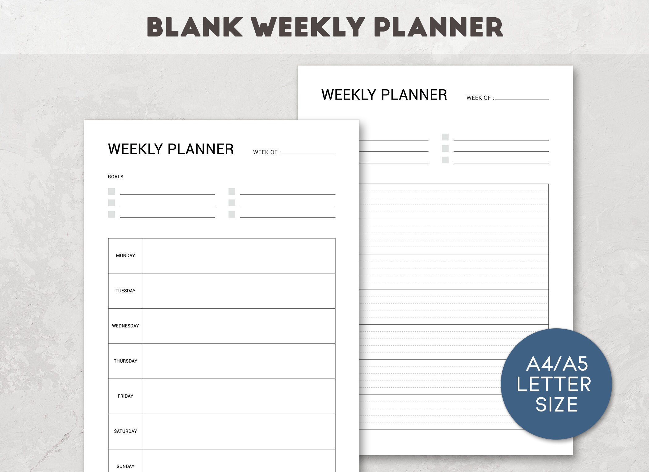 Weekly Blank Planner Printable, Two Pages Blank Planner Weekly, Simple ...