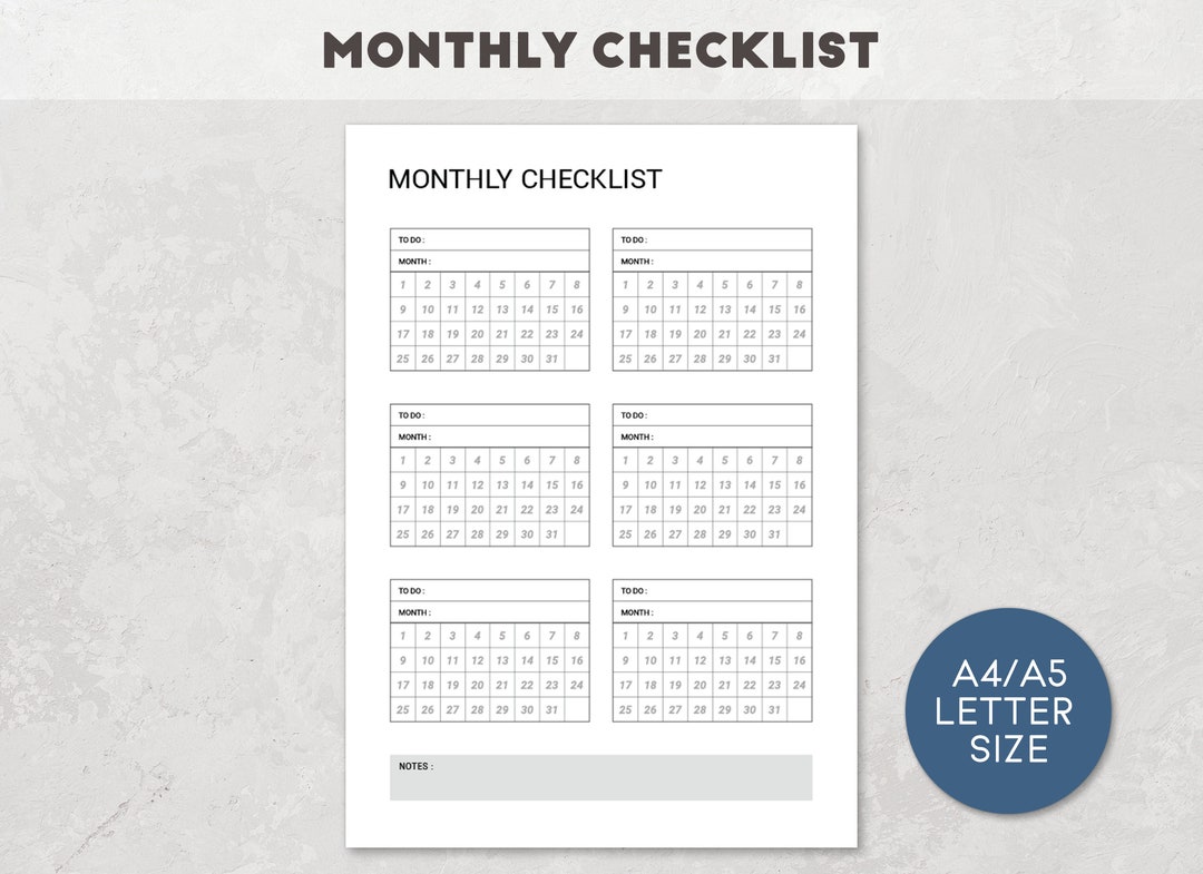 Monthly Checklist Printable, Printable Checklist, Simple Monthly ...