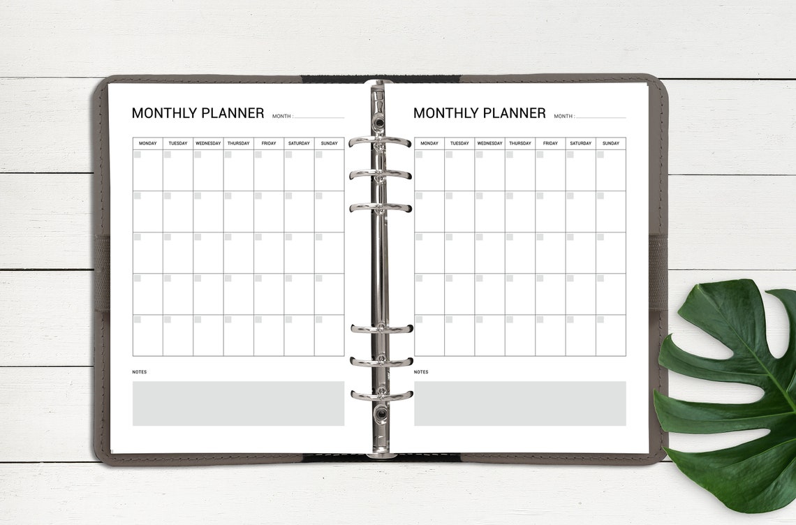 Monthly Blank Planner Printable, Two Pages Blank Monthly Calendar ...