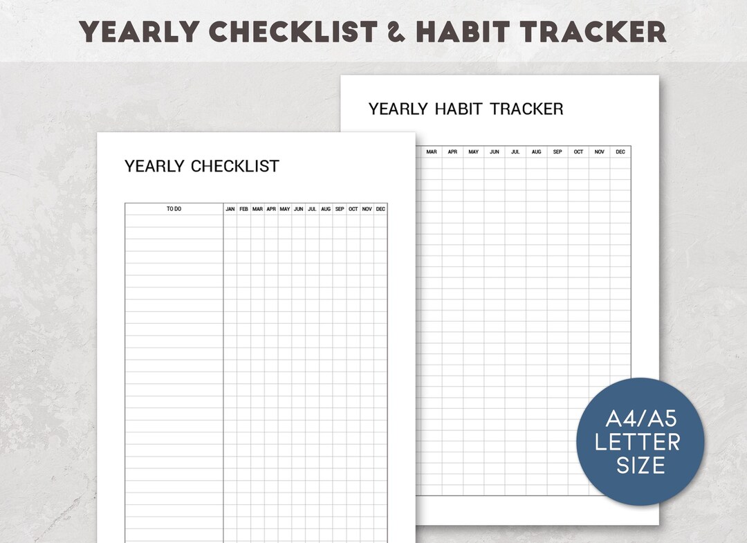 Yearly Checklist Printable, Printable Checklist, Simple Yearly ...